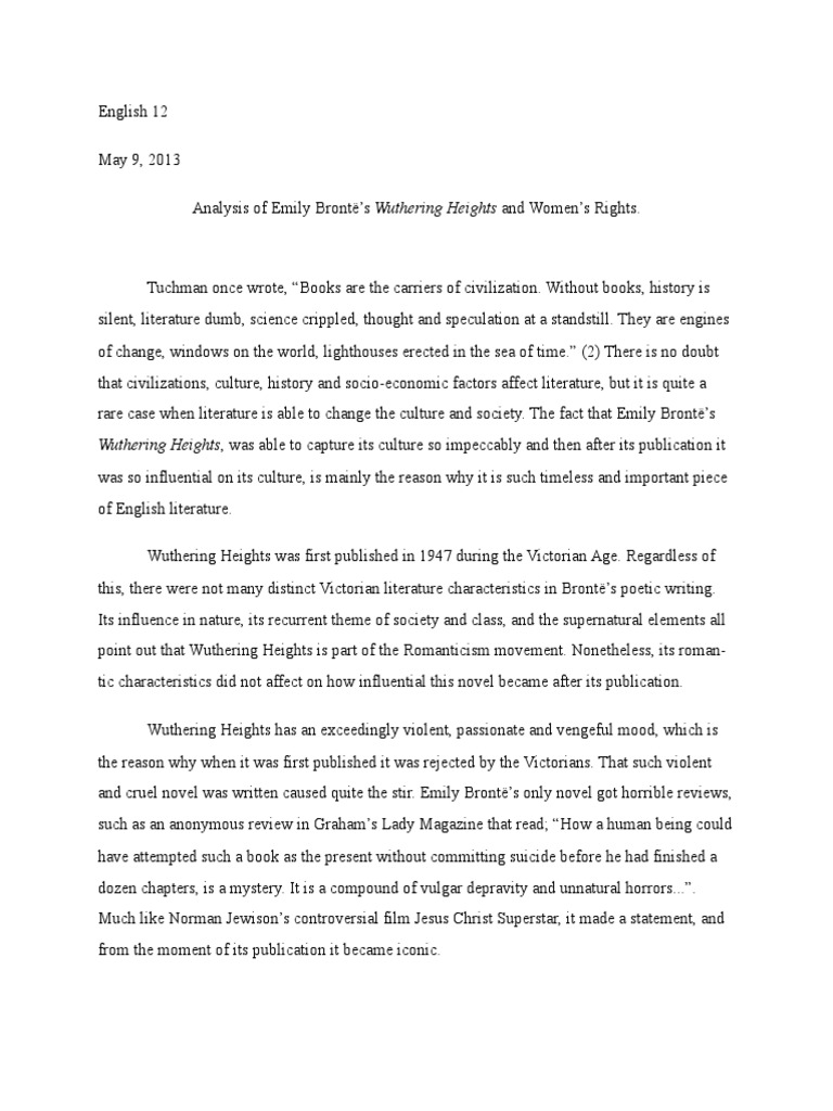 Wuthering Heights Analysis | PDF | Wuthering Heights | Emily Brontë