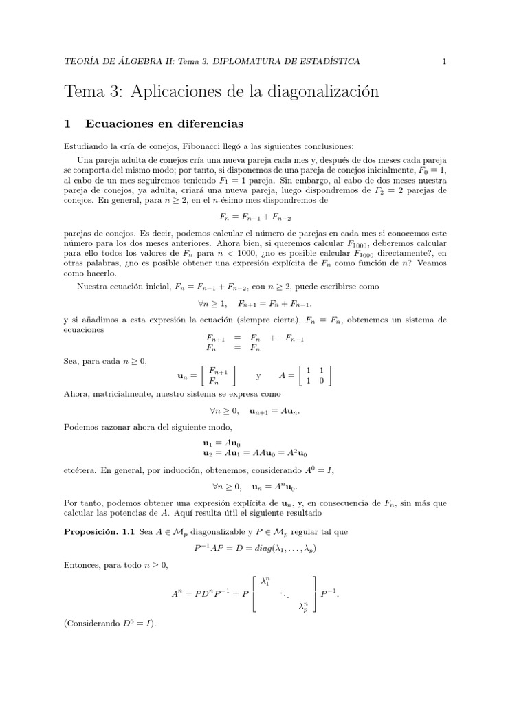 Aplicaciones de La Diagonalización | PDF | Valores propios y vectores ...