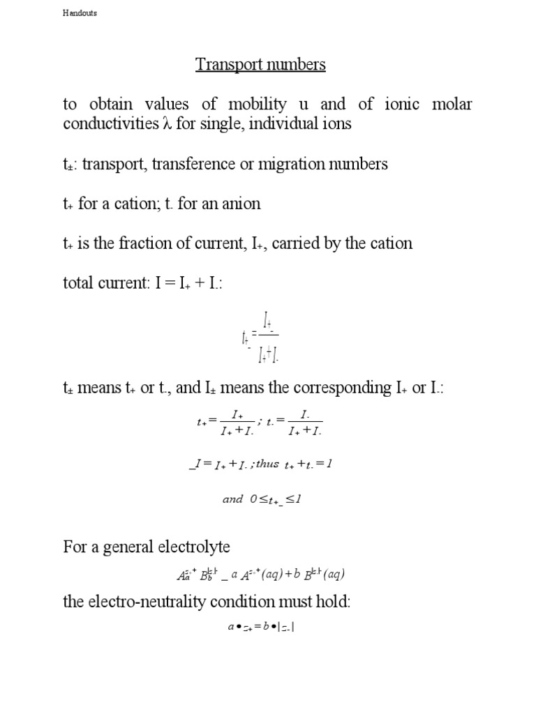 Transport Number | PDF | Dissociation (Chemistry) | Ion