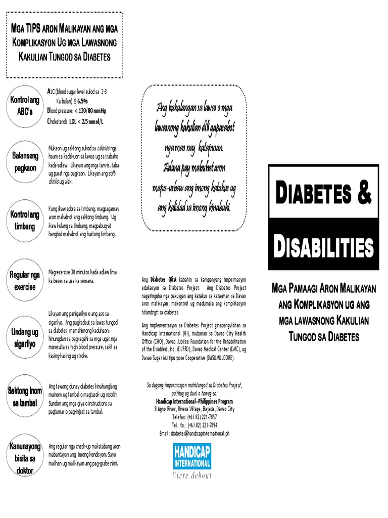 Diabetes and Disabilities (Bisaya) | PDF