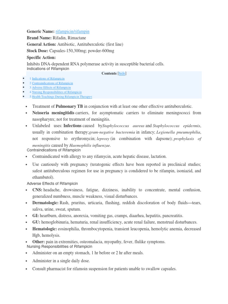 Rifampicin Drug Study | PDF | Adverse Effect | Medical Specialties