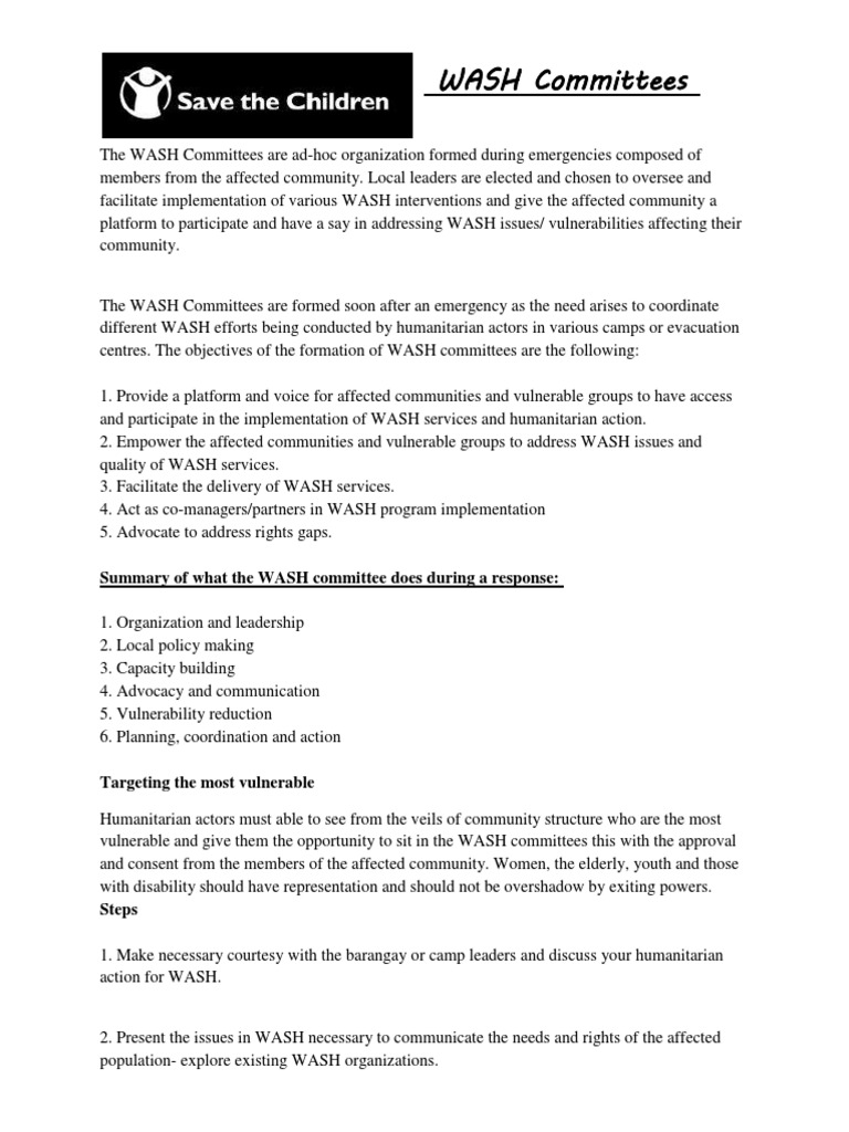 Wash Committee - Functions | PDF | Capacity Building | Leadership