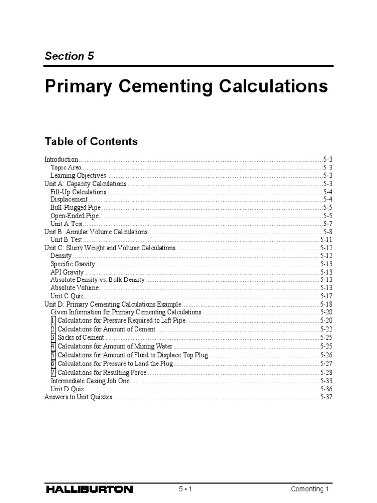 Primary Cementing Calculations | PDF | Density | Casing (Borehole)