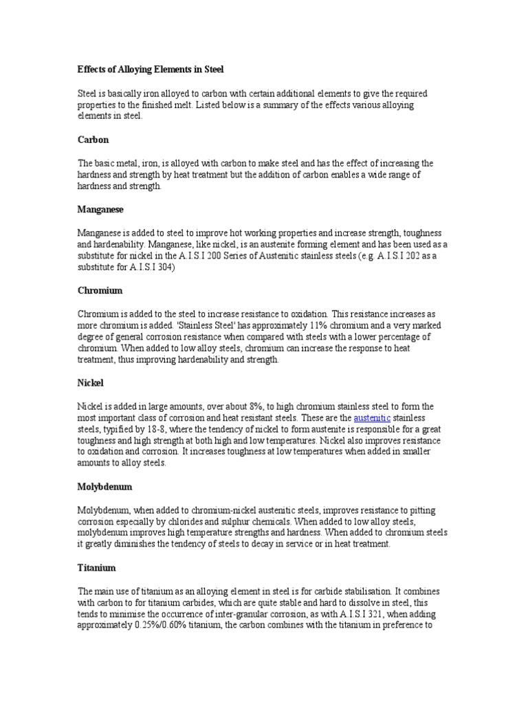 Effects of Alloying Elements in Steel | PDF | Steel | Alloy