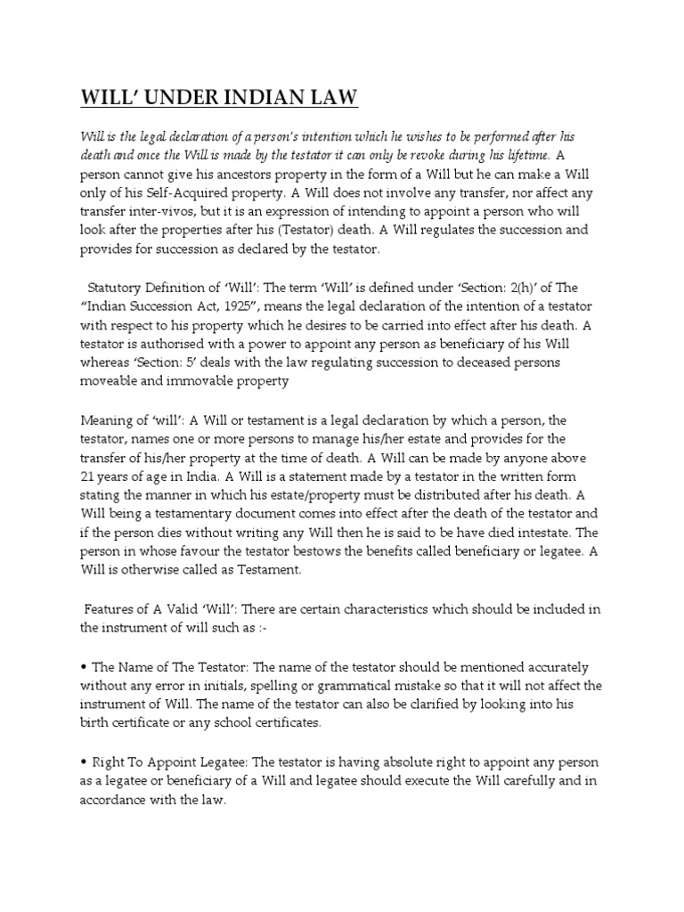 Will Under Indian Law | PDF | Will And Testament | Probate