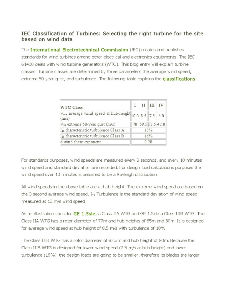 IEC Wind Turbine Classifications Explained | PDF | Wind Power ...