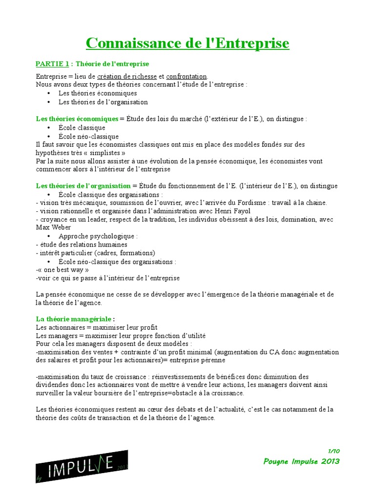 Fiche Connaissance de L'entreprise | Actionnaire | Business