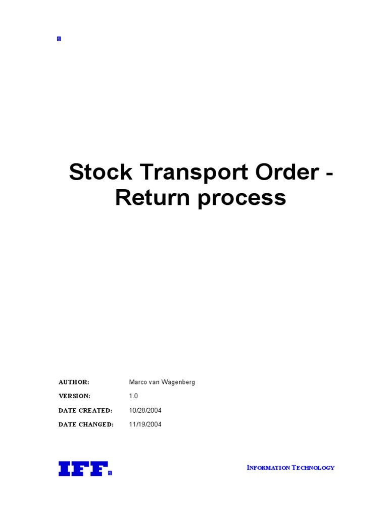 Stock Transport Order - Return Process: Author: Date Created: Date ...