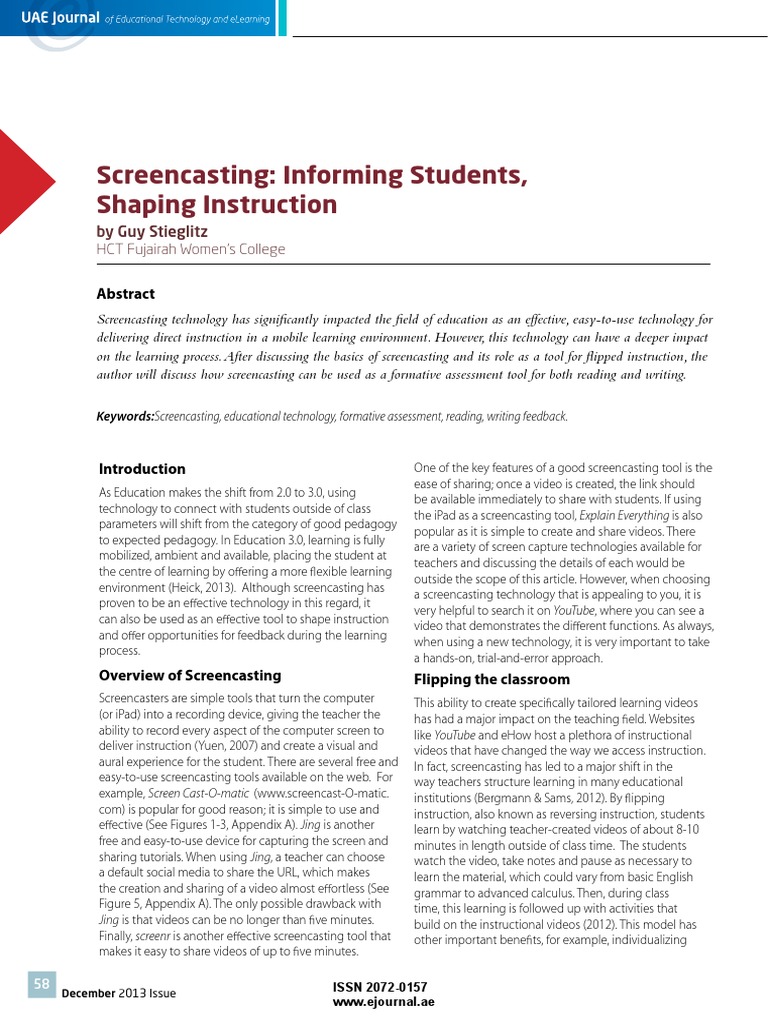 Screencasting: Informing Students, Shaping Instruction | PDF | Reading Comprehension ...