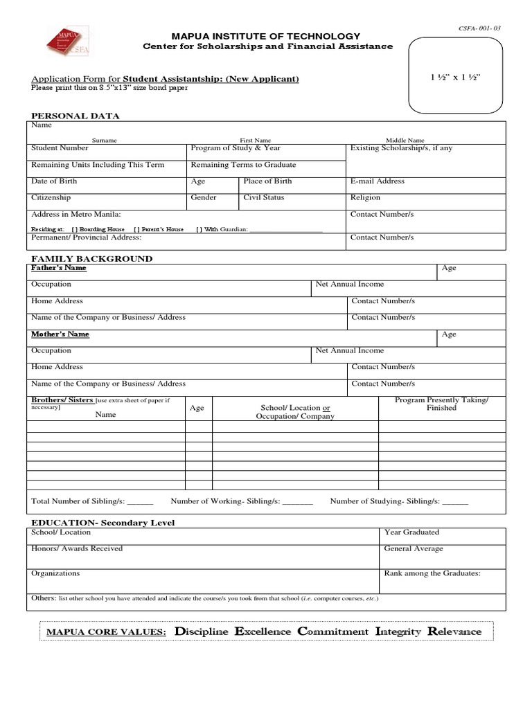 Student Assistants Application Form (New) | PDF | Student Financial Aid ...
