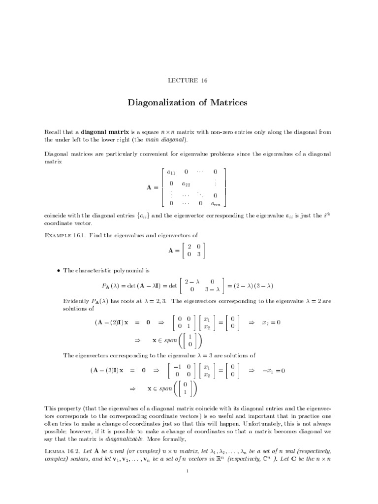 Diagonalization of Matrices | Eigenvalues And Eigenvectors | Operator ...