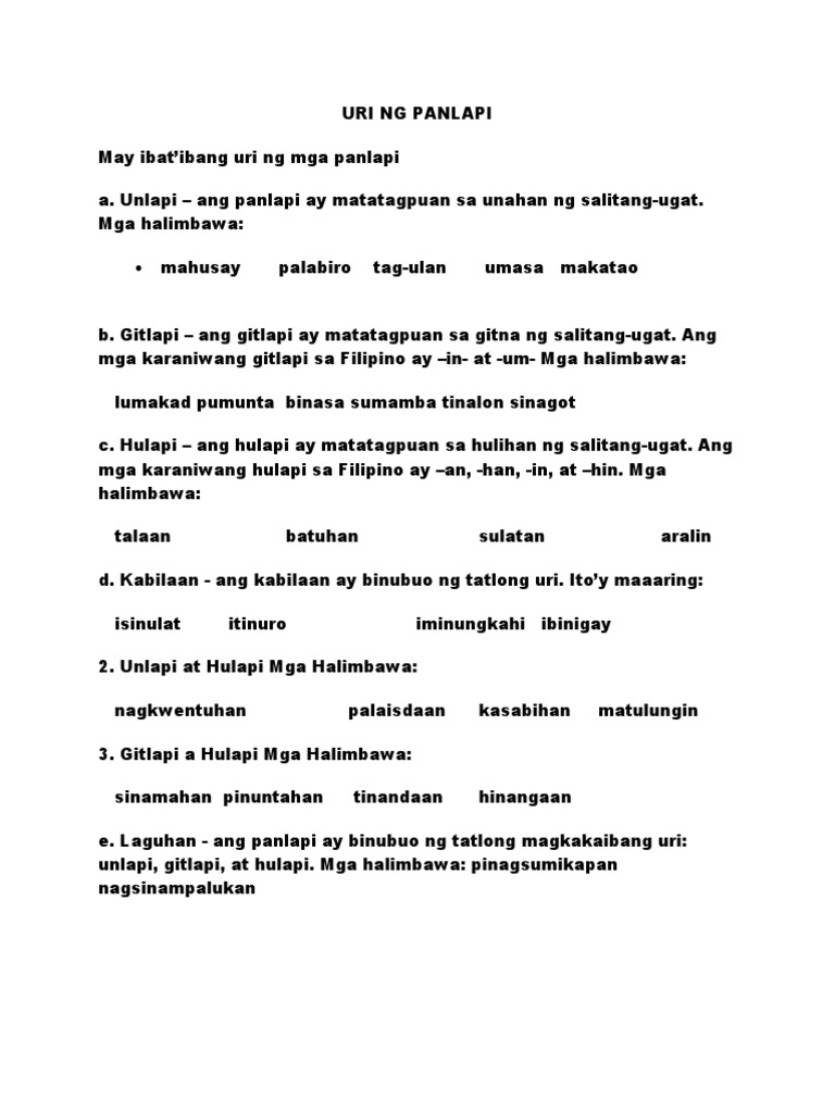 Uri NG Panlapi | PDF