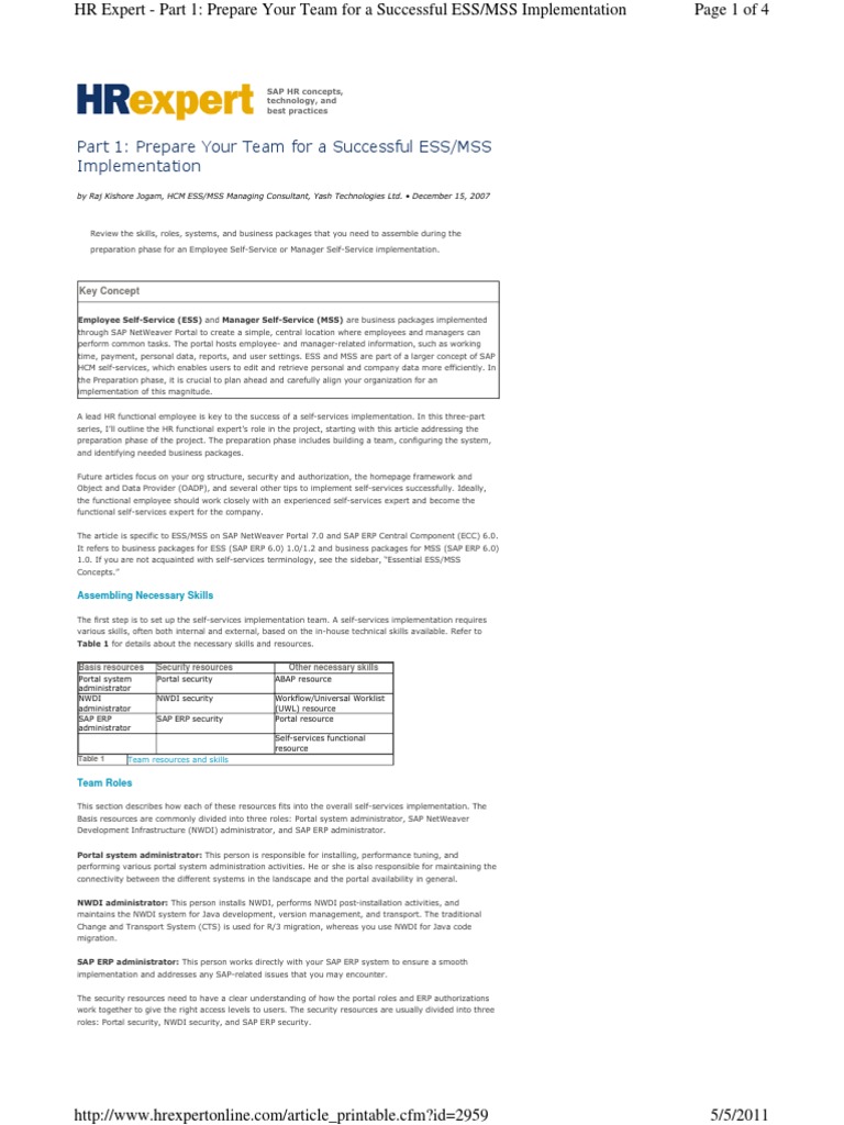 ESS - Prepare Your Team For A Successful ESS MSS Implementation | PDF ...