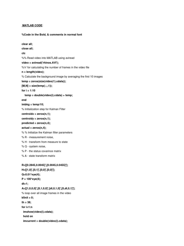 Matlab Code | PDF | Kalman Filter | Algorithms