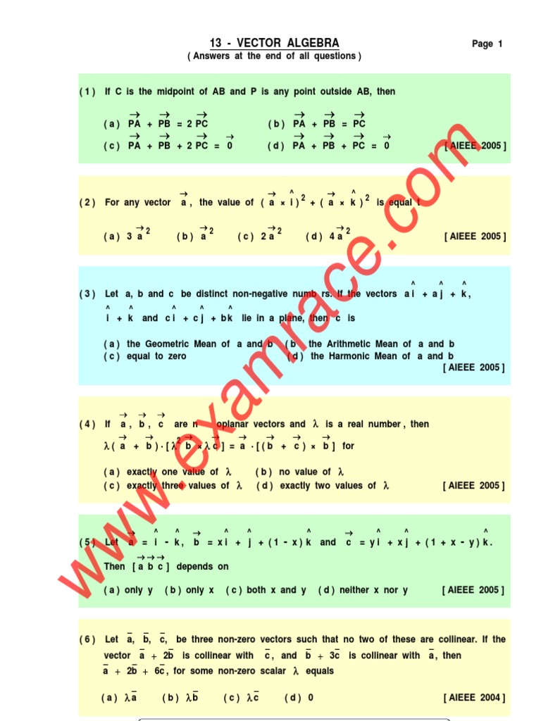 Mathematics VectorAlgebra MCQ | PDF | Vector Space | Linear Algebra