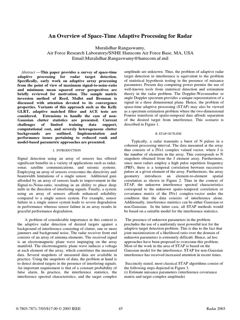 An Overview of Space-Time Adaptive Processing For Radar | PDF | Matrix ...