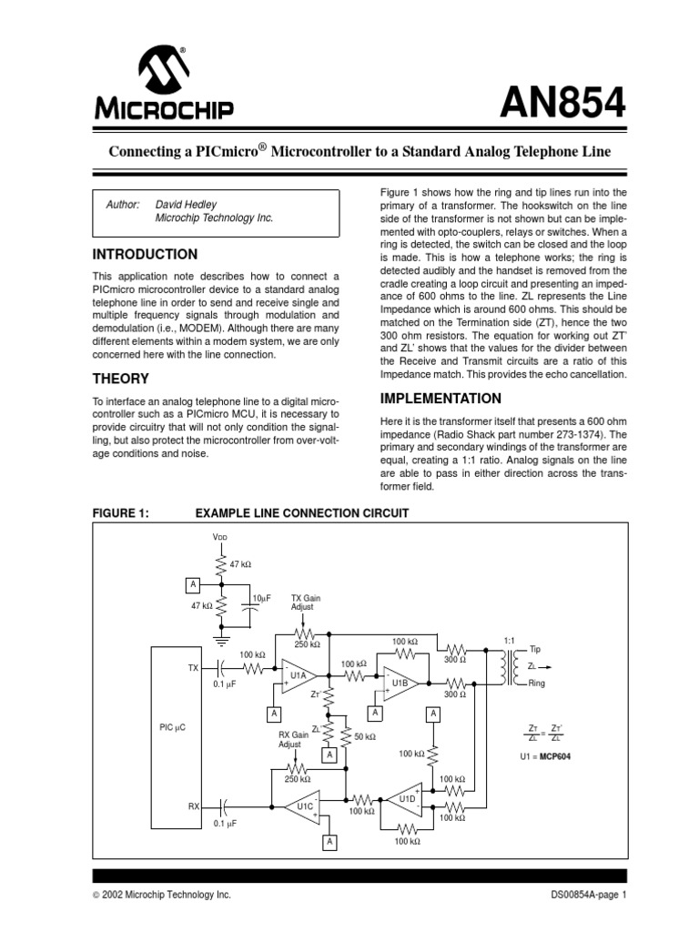 AN854 - Connecting A PICmicroMicrocontroller To Analog Line | PDF ...