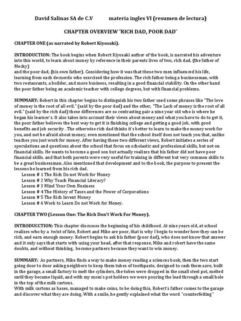 Rich Dad's Money Lessons Explained | PDF | Business