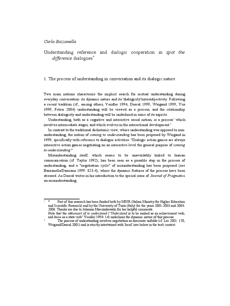 Understanding Reference and Dialogic Cooperation in Spot The | PDF | Dialogue | Conversation