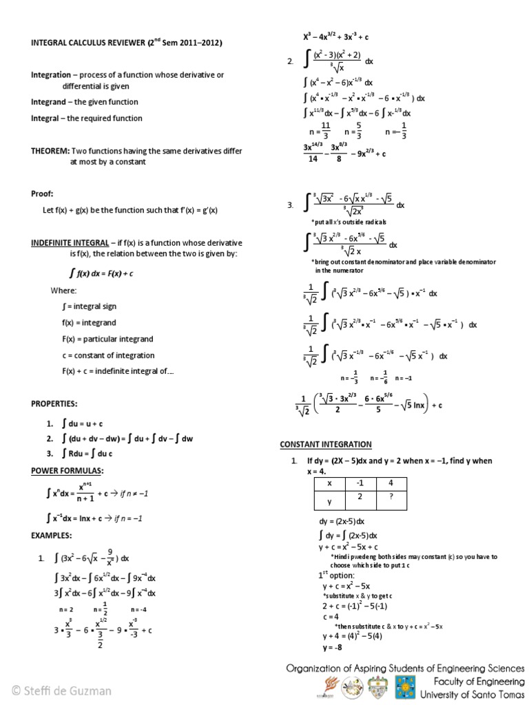 Integral Calculus Reviewer Guide | PDF | Integral | Calculus