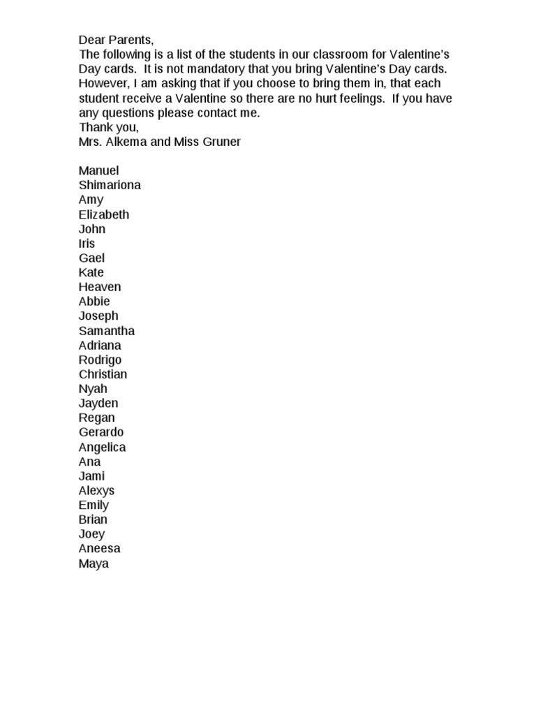 Valentinelist | PDF