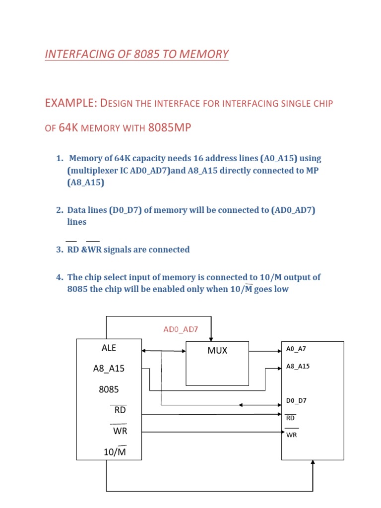 Interfacing OF 8085 TO Memory: Example: D 64K 8085MP | PDF