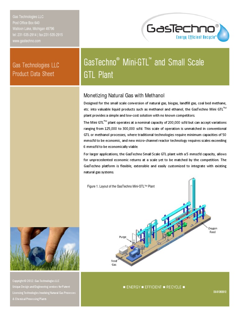 GasTechno Mini GTL Data Sheeet | PDF | Gas To Liquids | Methanol
