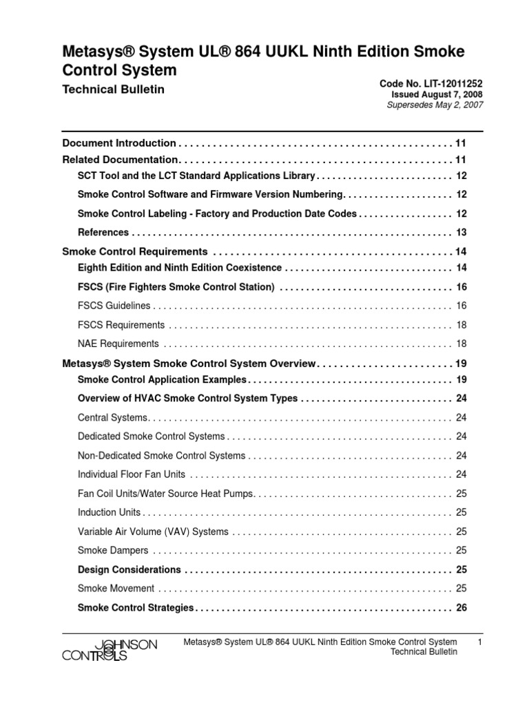 Metasys® System Ul® 864 Uukl Ninth Edition Smoke | PDF | Duct (Flow) | Hvac