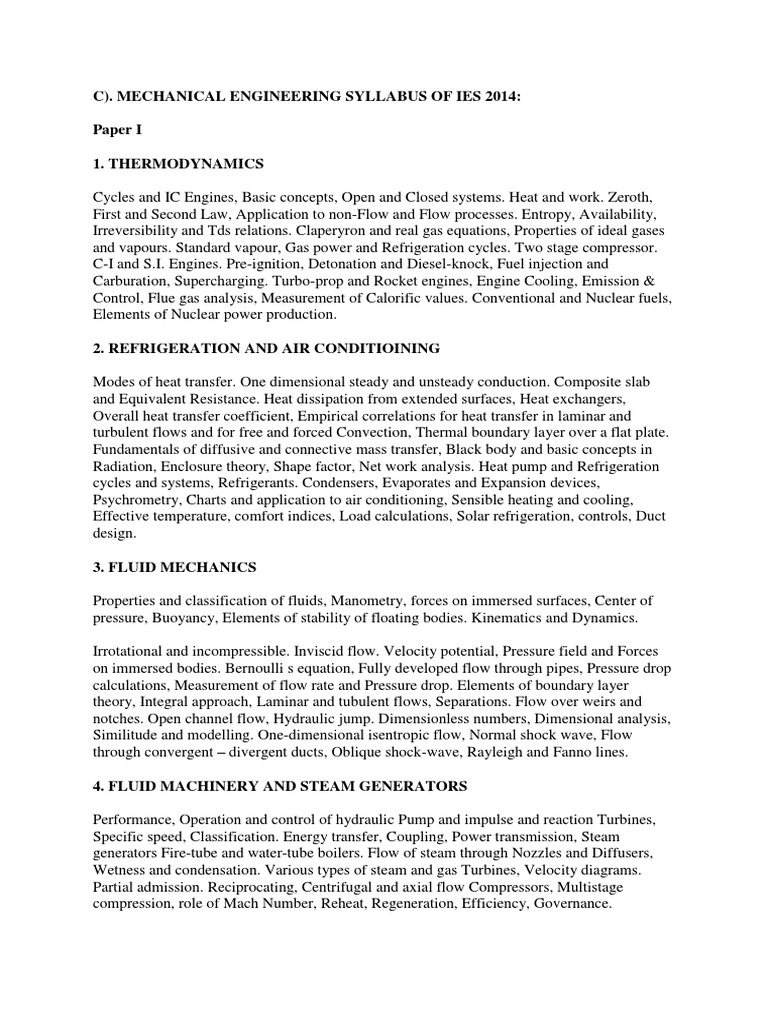 C) - Mechanical Engineering Syllabus of Ies 2014: Paper I 1 ...