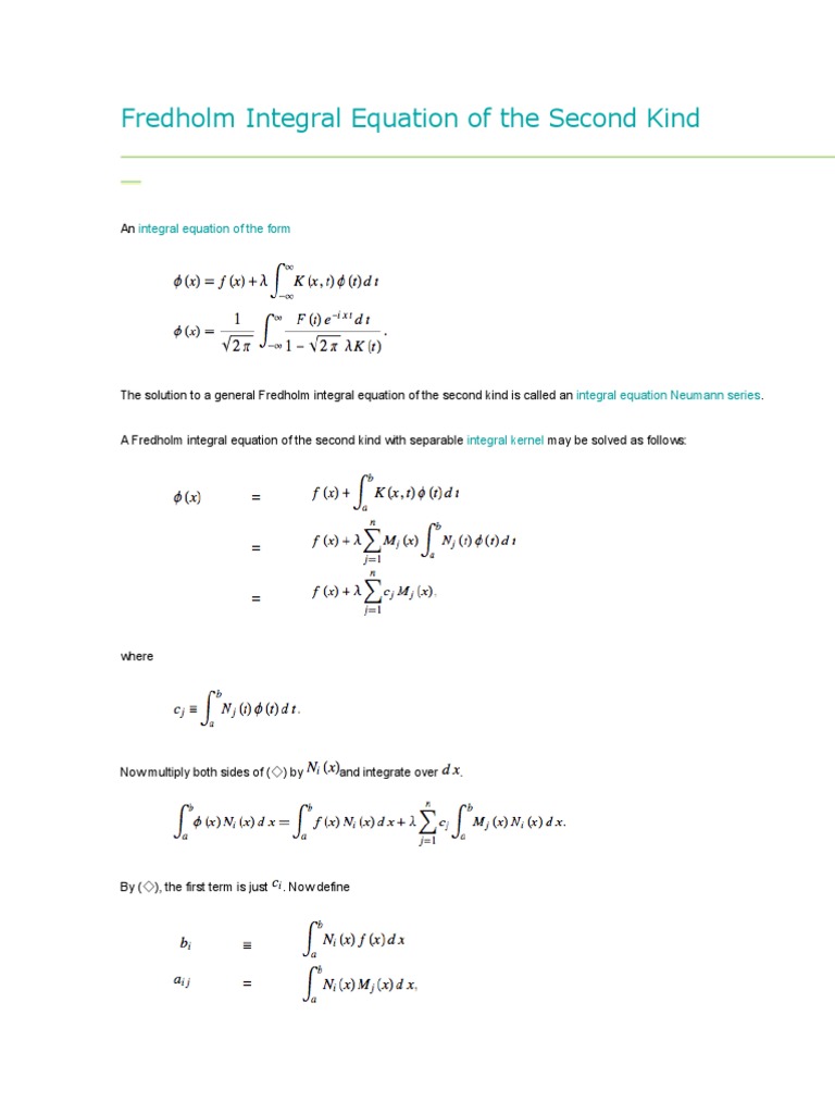 Fredholm Integral Equation Of The Second Kind Pdf