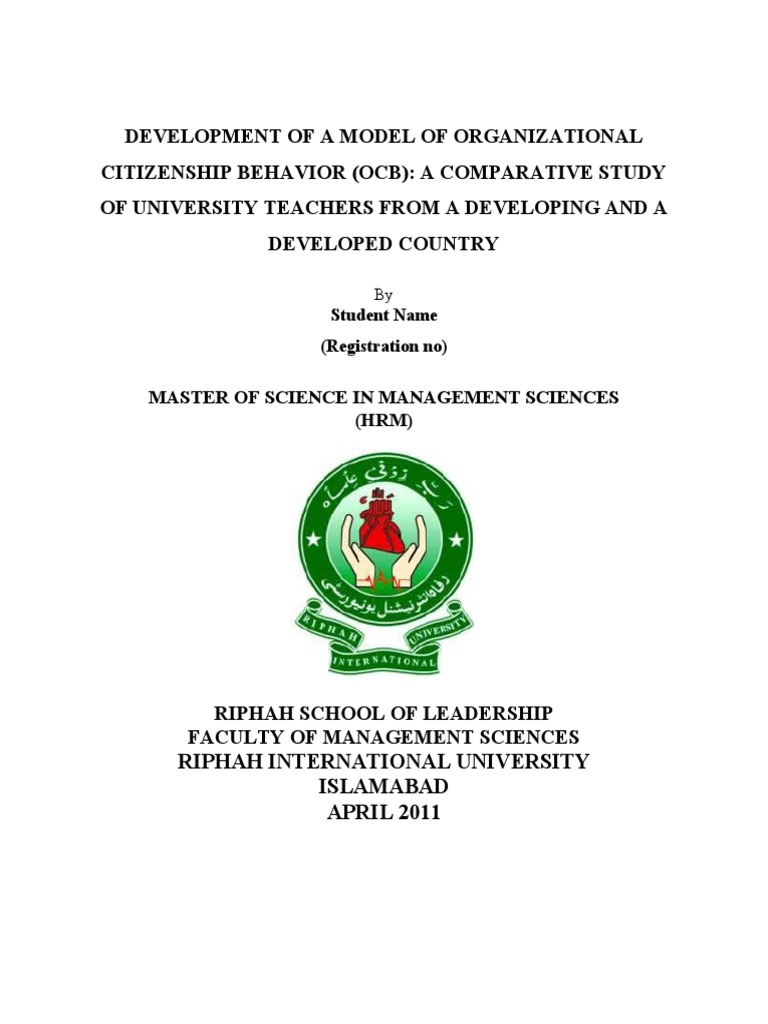 Format of MS Thesis RSL RIU | PDF | Thesis | Behavioural Sciences
