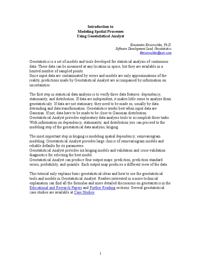 Introduction To Modeling Spatial Processes Using Geostatistical Analyst | PDF | Normal ...