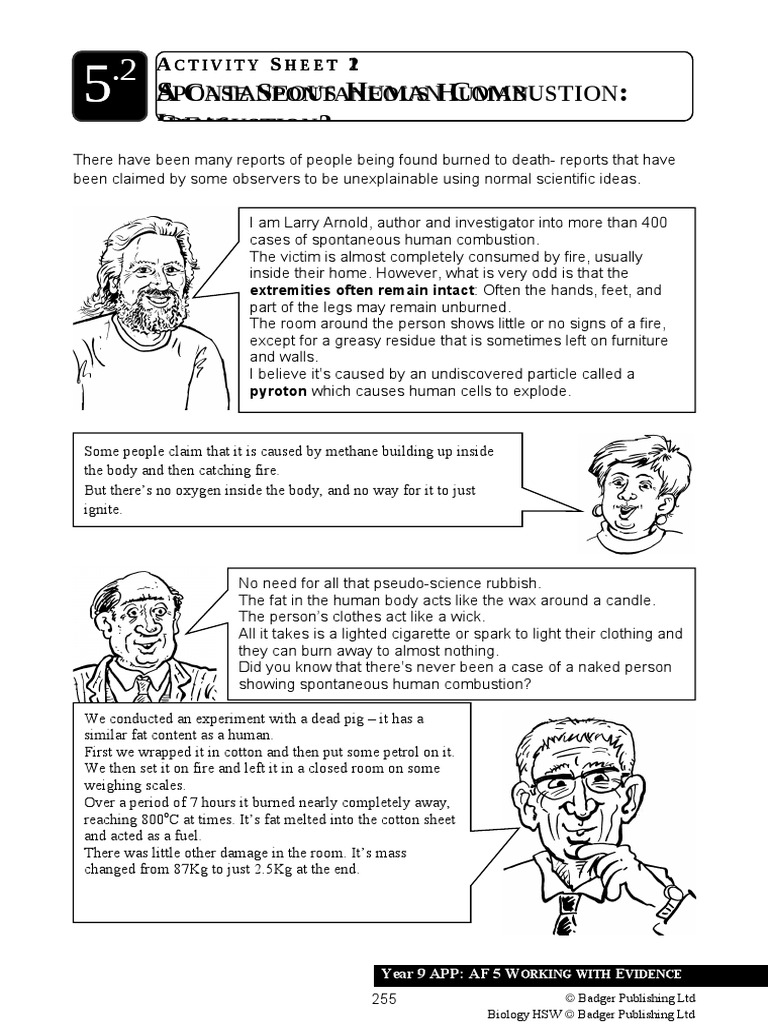 Year 9 AF5 Spontaneous Human Combustion Activity Sheet | PDF ...