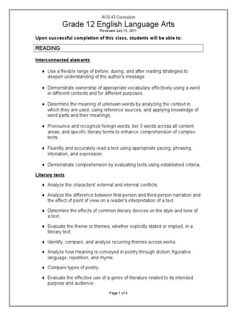 Ela Grade 12 Reviewed 07 15 11 | PDF | Semiotics | Cognitive Science