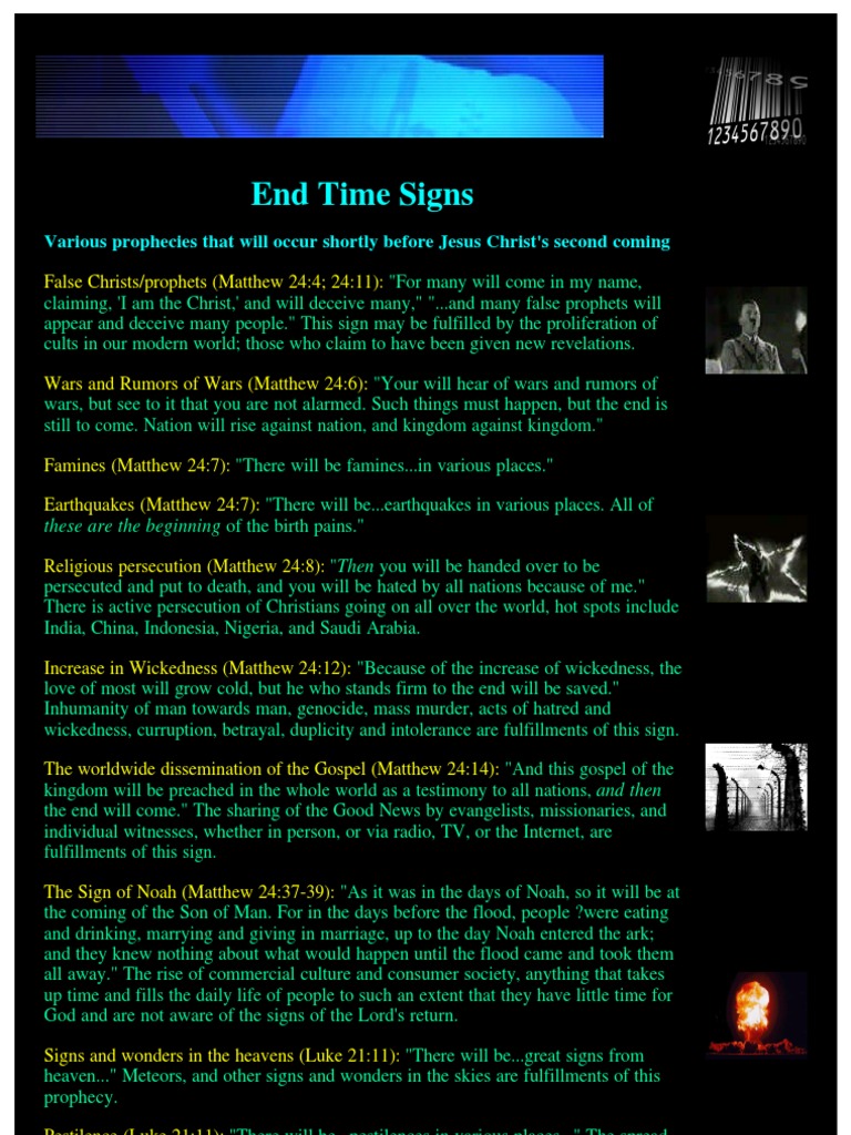 End Time Signs | PDF | Gospel Of Matthew | Second Coming