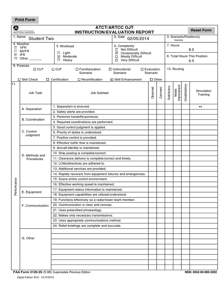 3120-25 Digital Testmatt | Air Traffic Control | Instrument Flight Rules