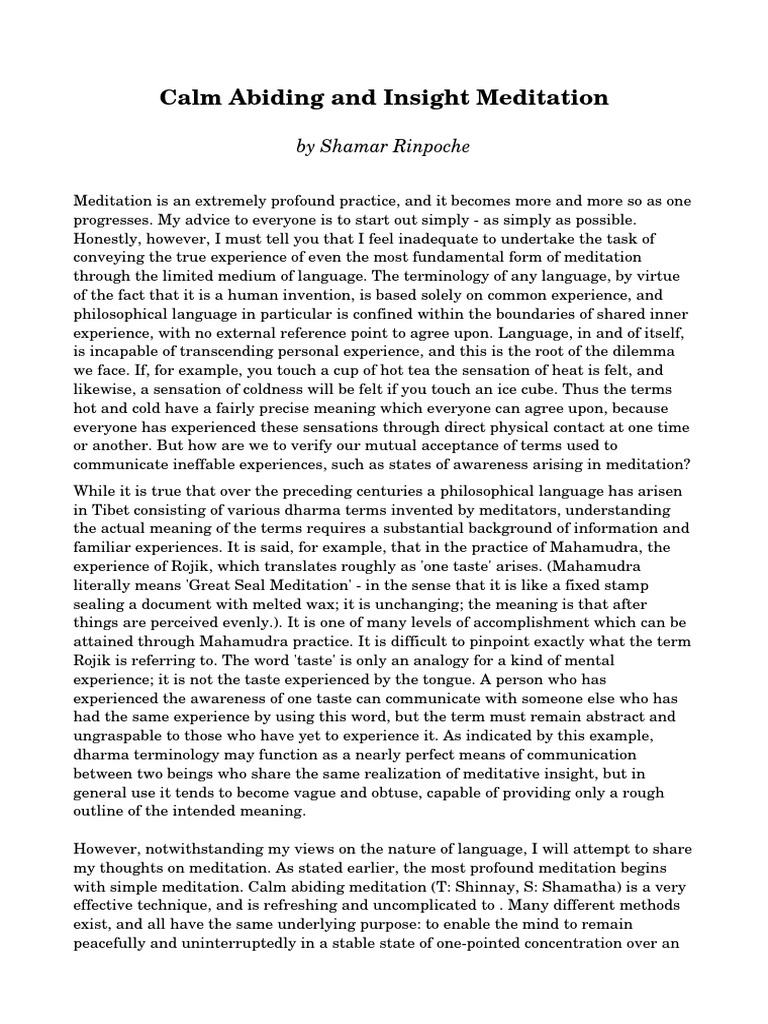 Calm Abiding and Insight Meditation | PDF | Mind | Vipassanā