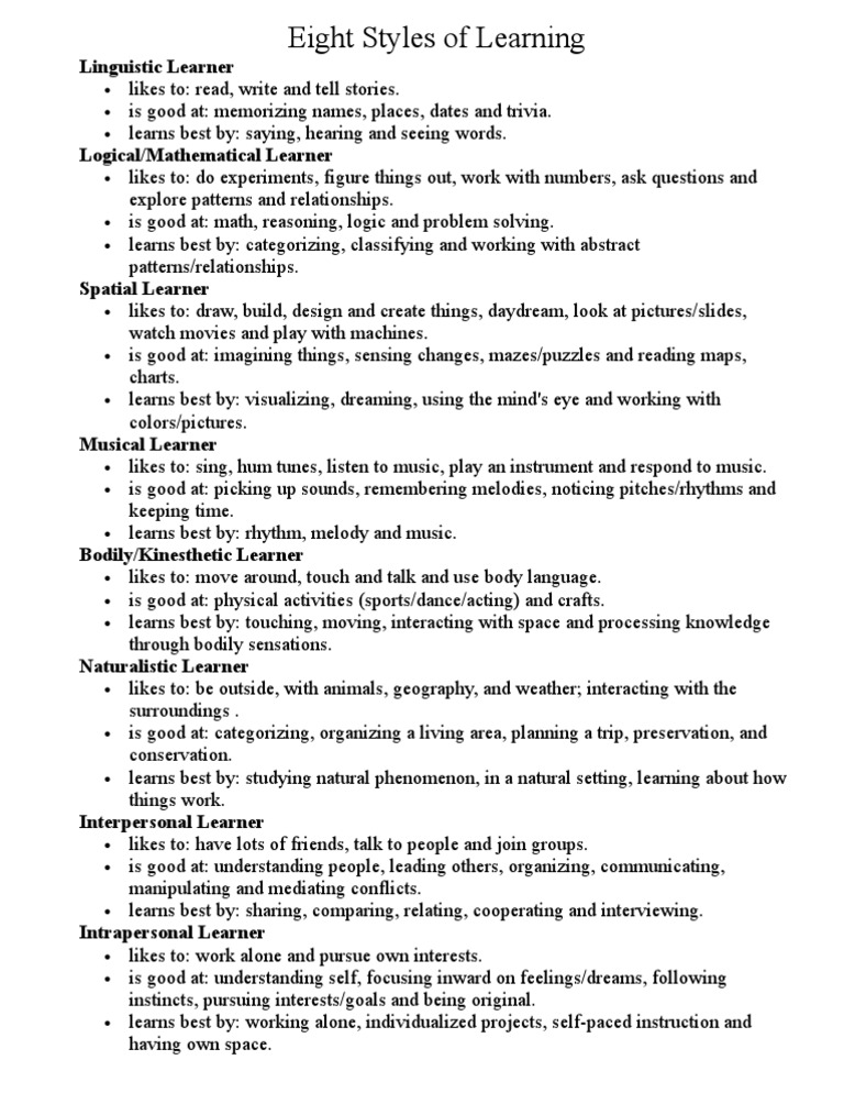 8 Styles of Learning | PDF