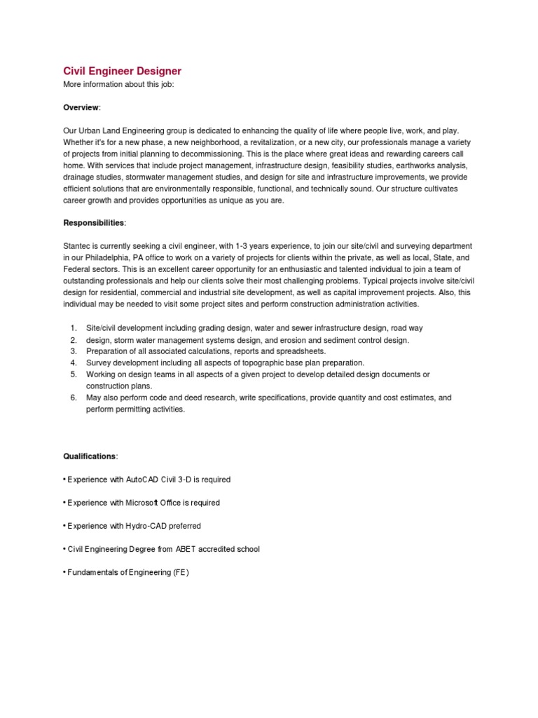 Sample Job Ad (Civil Engineer) | PDF