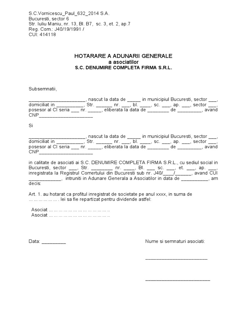 12 - Hotarare AGA Distribuire Dividende | PDF