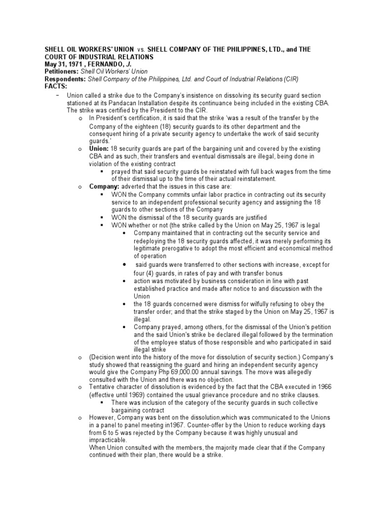 Shell Oil Workers Union V Shell Co. of The Phils, Ltd. | PDF | Strike ...