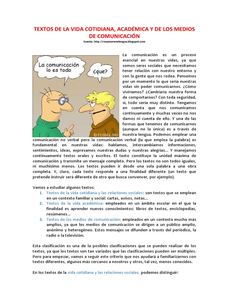 Textos de La Vida Cotidiana | Medios de comunicación) | Diccionario