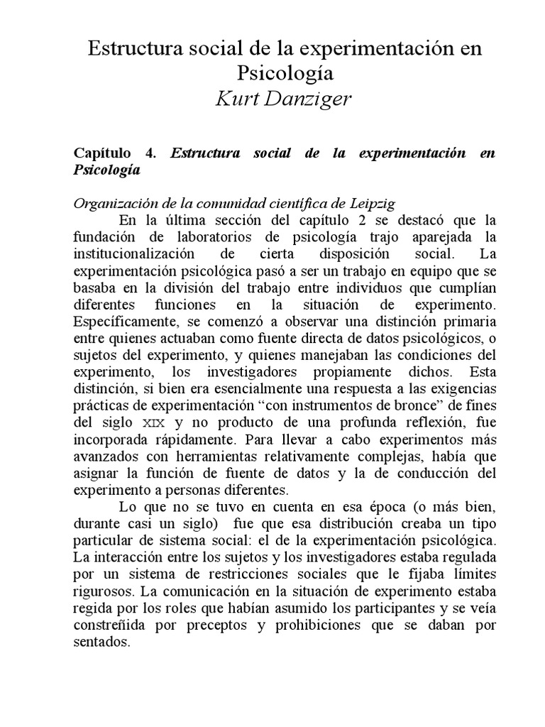 Danziger, Kurt - Cap. 4 Estructura Social de La Experimentación en Psicología, en Construccion ...