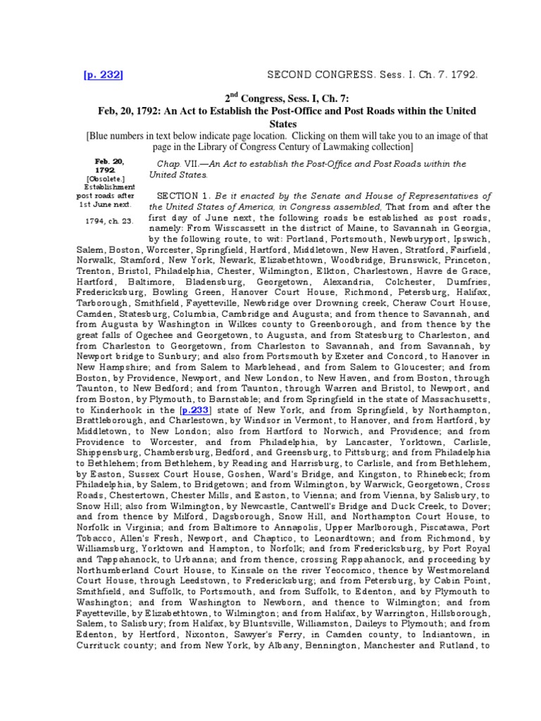 Postal Act of 1792 | Mail | U.S. Securities And Exchange Commission ...