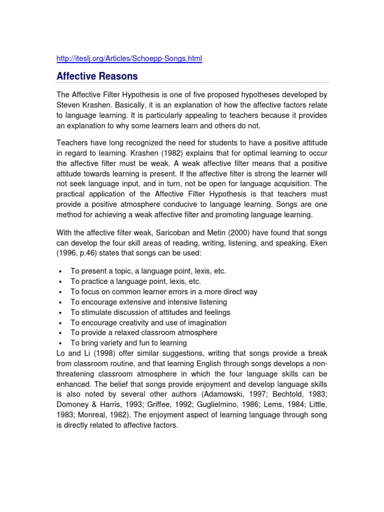 Roles of Songs and Poetry in Esl Classroom | PDF | Language Arts ...