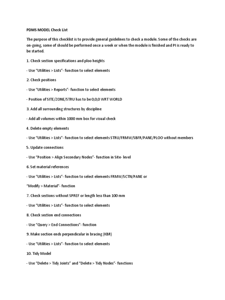 Pdms Model Check List | PDF