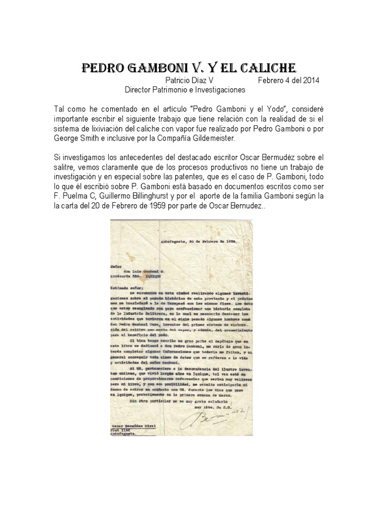 Pedro Gamboni y el Caliche en Tarapacá | PDF | Naturaleza | Business