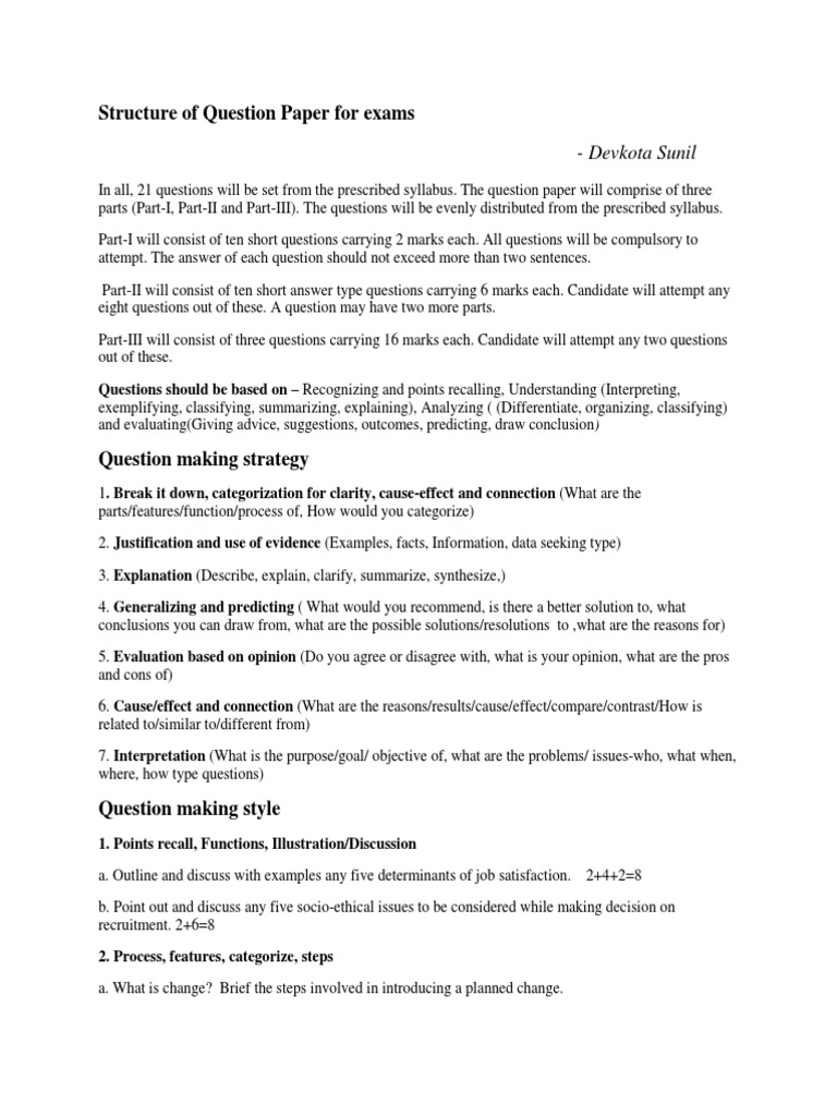 Structure of Question Paper For Final Exams For BBS and MBS | PDF ...