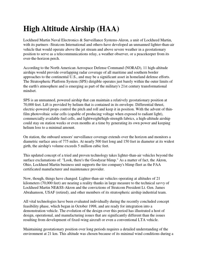 High Altitude Airship | PDF | Airship | Aeronautics