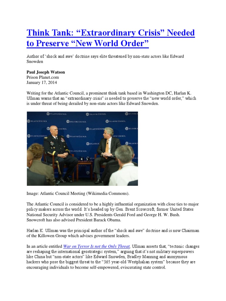 Think Tank: "Extraordinary Crisis" Needed To Preserve "New World Order ...